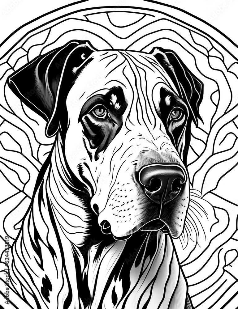 Great Dane coloring book page on transparent background. Generative AI ...