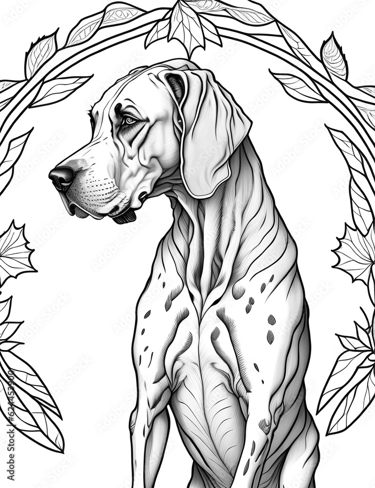 Great Dane coloring book page on transparent background. Generative AI ...