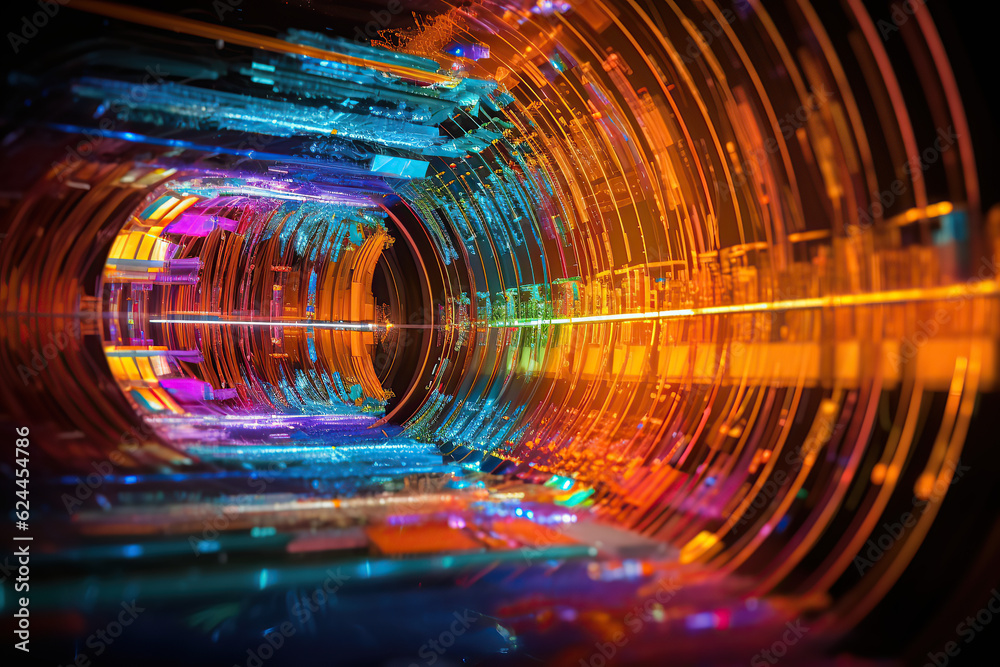 Hadron collider and the moment of two atoms colliding, Imagination of ...
