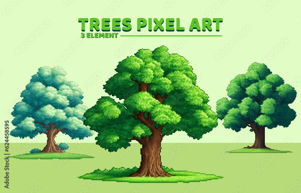Tree pixel art design vector nature game assets 2d 8bit retro landscape ...