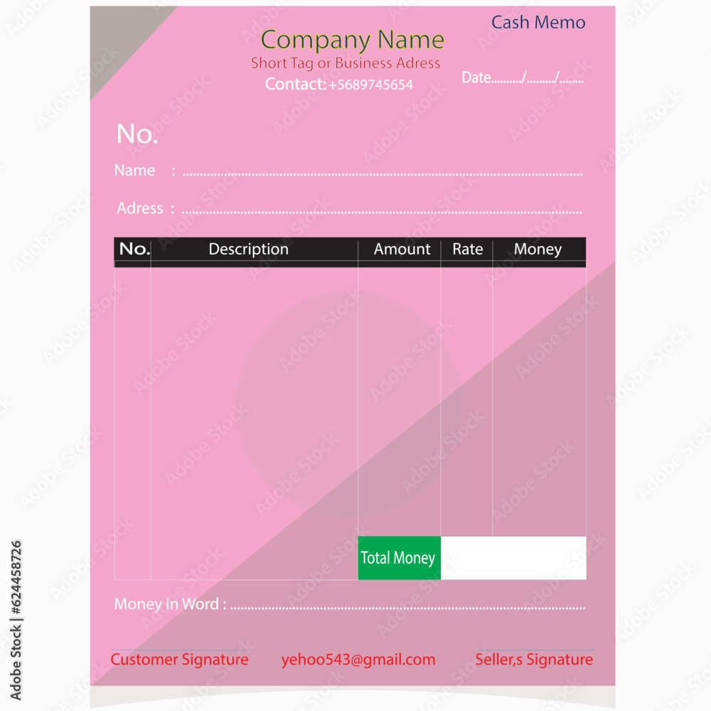 Vetor de English Cash Memo Design, Money Receipt design, English ...