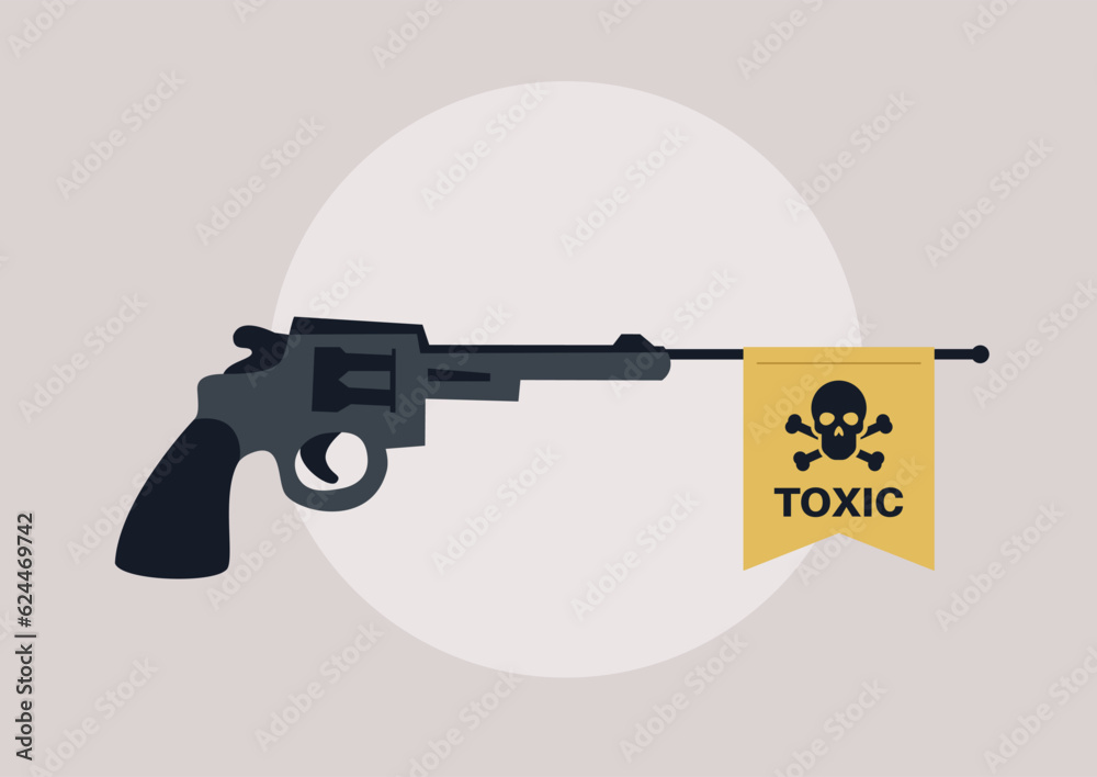 The Bang Flag Gun, a toy used to prank, a skull with crossed bones ...