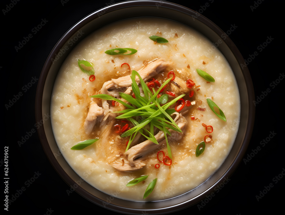 Bubur ayam or chicken congee is Indonesian rice porridge topped with ...