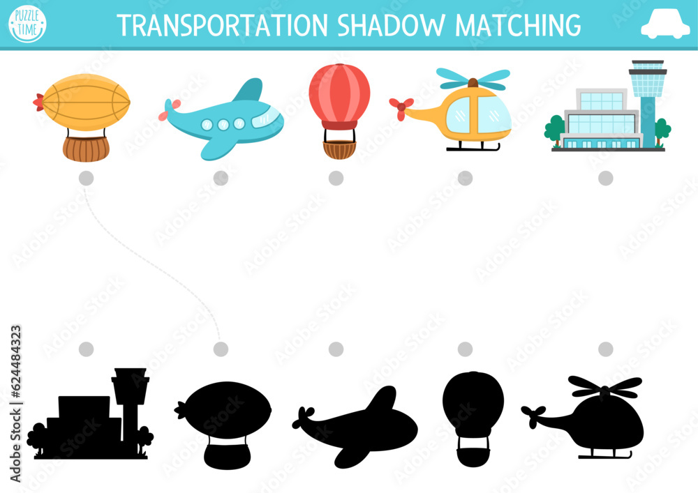 Vektorová grafika „Transportation shadow matching activity. Air ...