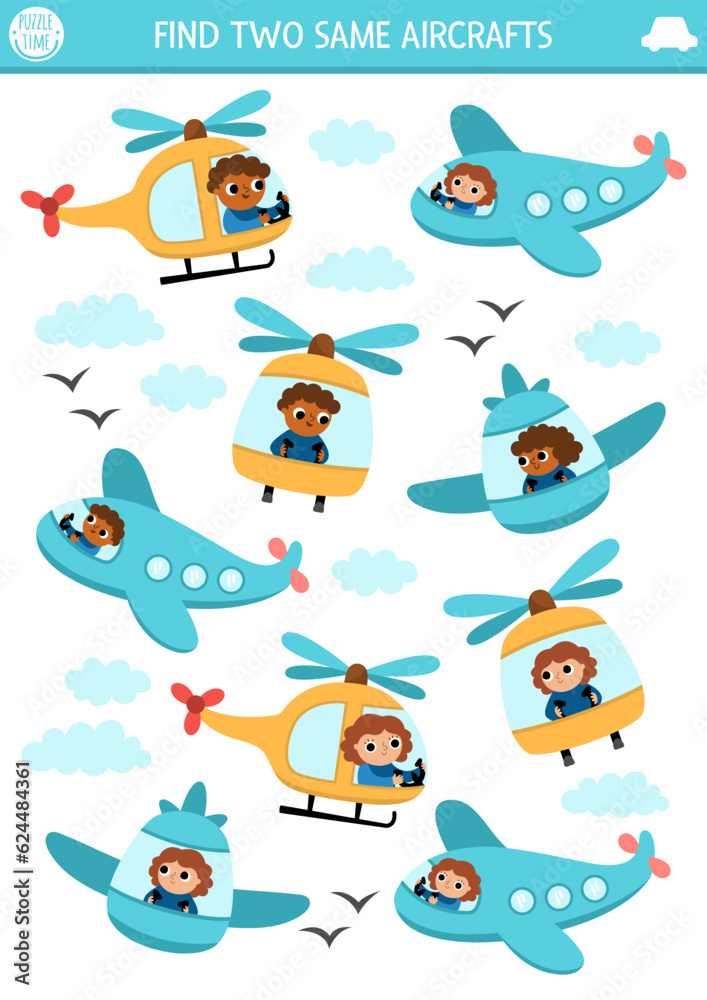 Find two same aircrafts. Transportation matching activity for children ...