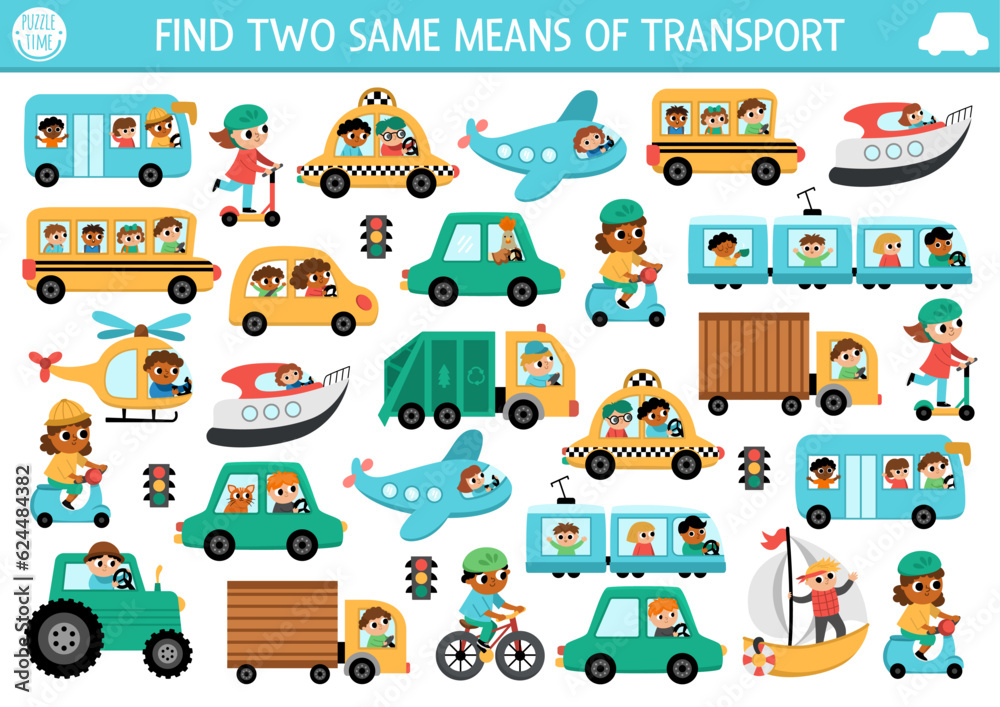 Find two same vehicles. Transportation matching activity for children ...