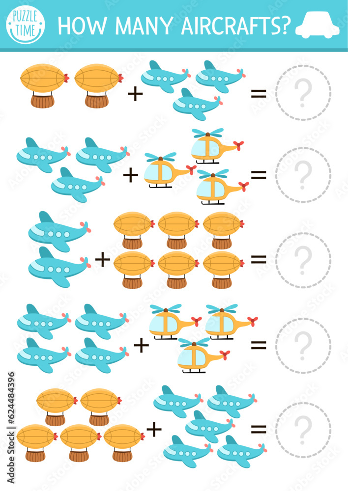 How many aircrafts game. Air transportation math addition activity for ...