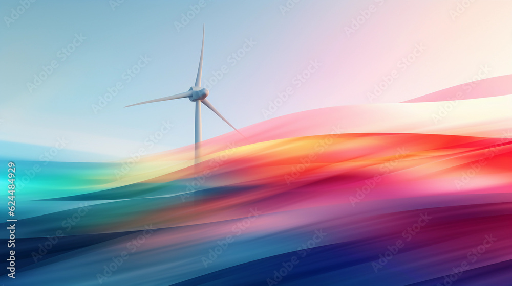 Minimalist photo - realistic illustration of a wind farm, vibrant ...