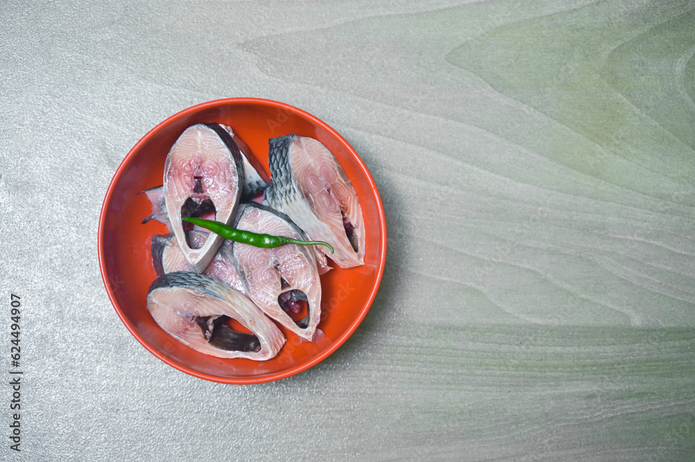 Raw pieces of ilish .the world famous ilish fish of padma river of ...