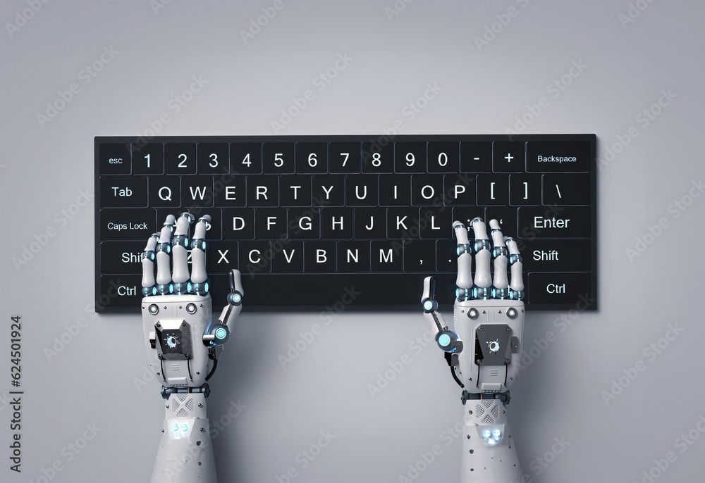 robot artificial intelligence using a keyboard internet Stock Photo ...