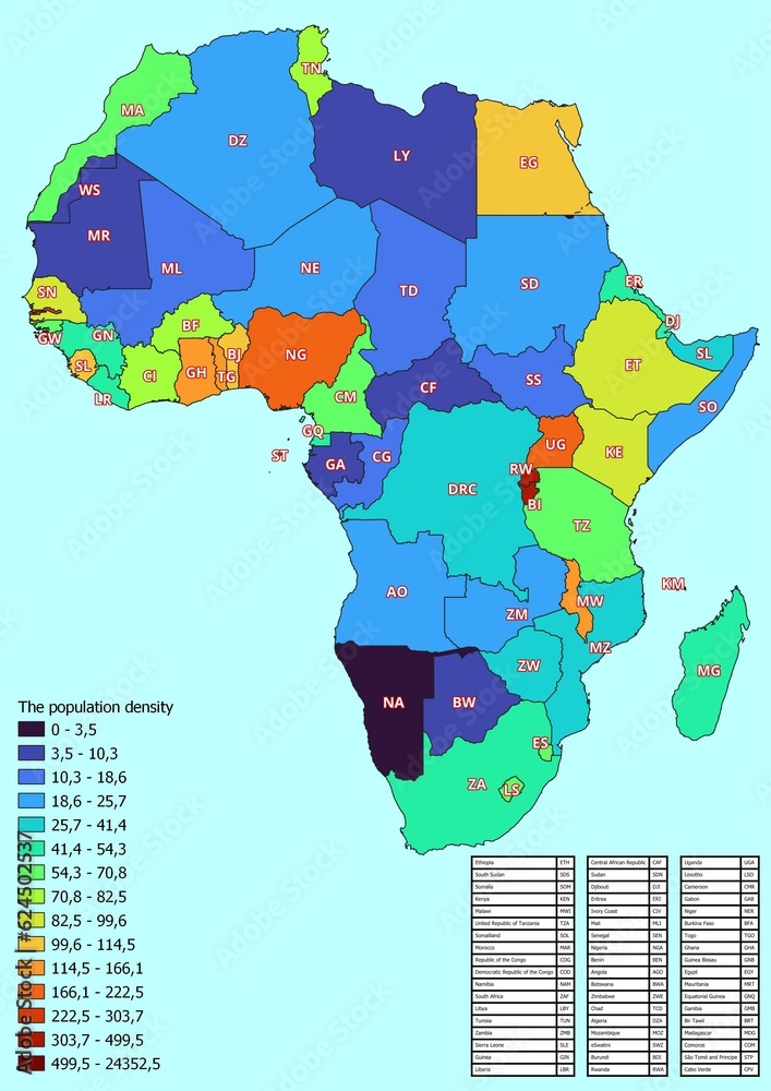 Africa map with countries classified by population density Stock ...