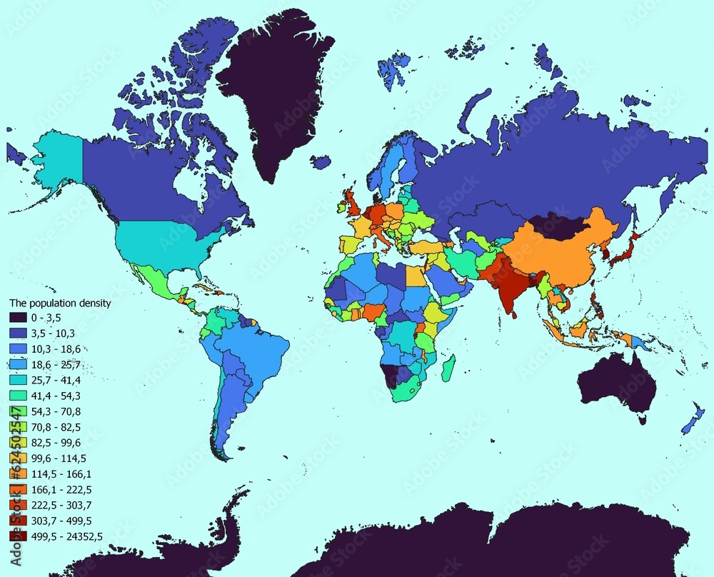 Photo & Art Print World map with countries classified by population ...