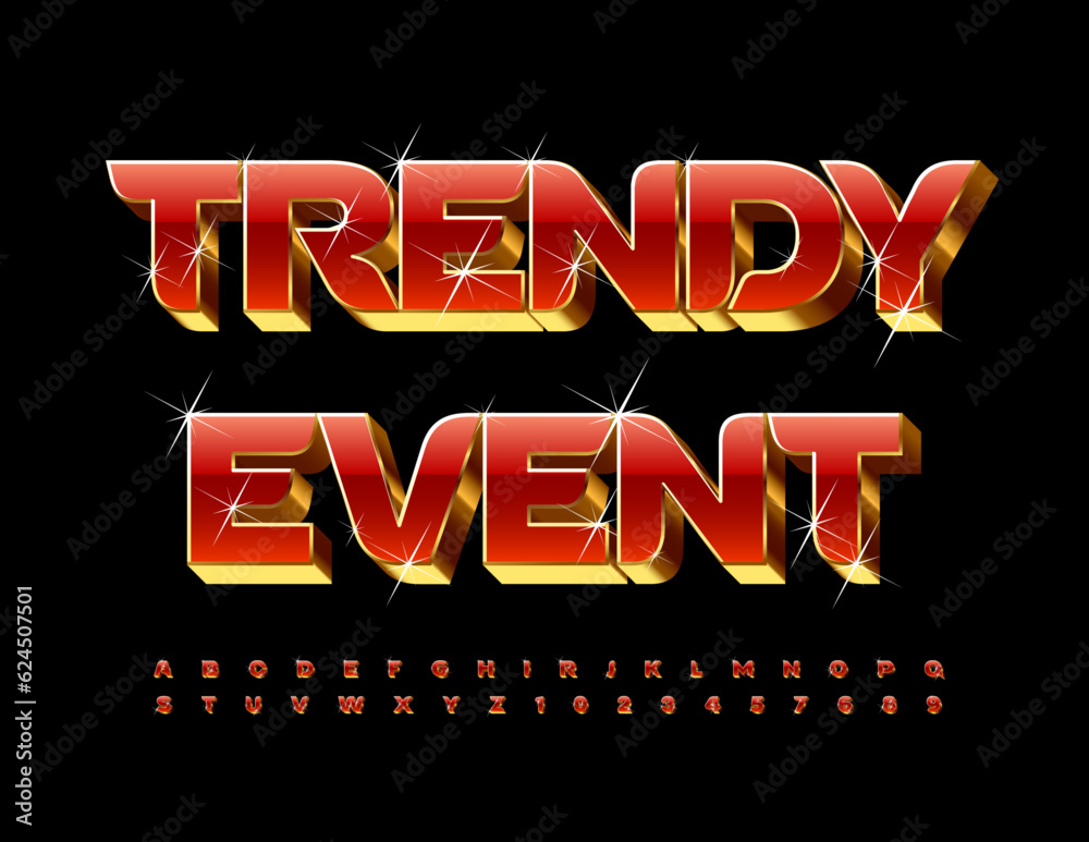 Vector luxury invitation Trendy Event. Red and Gold premium Font ...