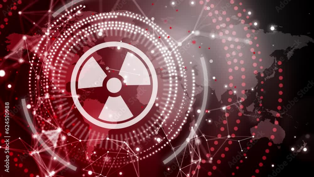 Red warning abstract background with nuclear danger icon. Looped ...