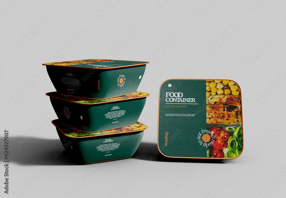Four Food Containers Mockup Stock Template | Adobe Stock