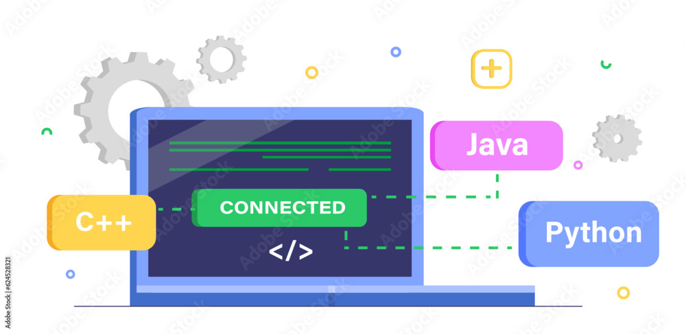 Programming languages concept. Development of programs and applications, code for website ...