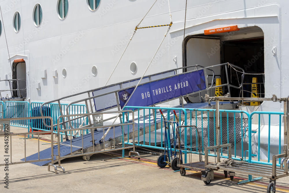 Ensenada, BC, Mexico – June 4, 2023: A gangway ramp on Royal Caribbean ...