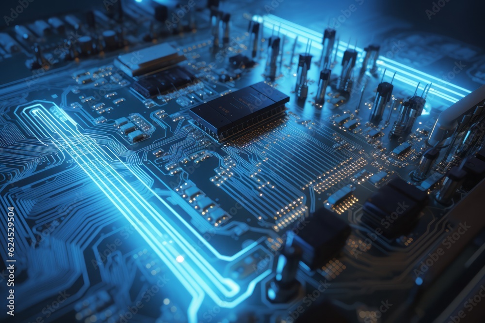 electronic circuit board, Circuit Board with Wiring in Light Indigo and ...