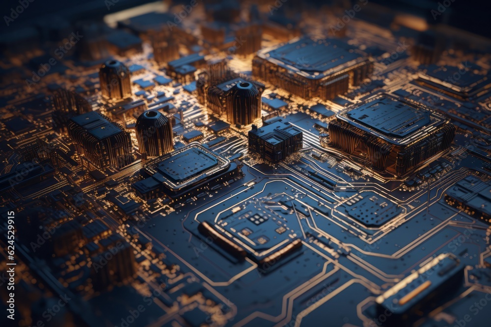 electronic circuit board, Circuit Board with Wiring in Light Indigo and ...