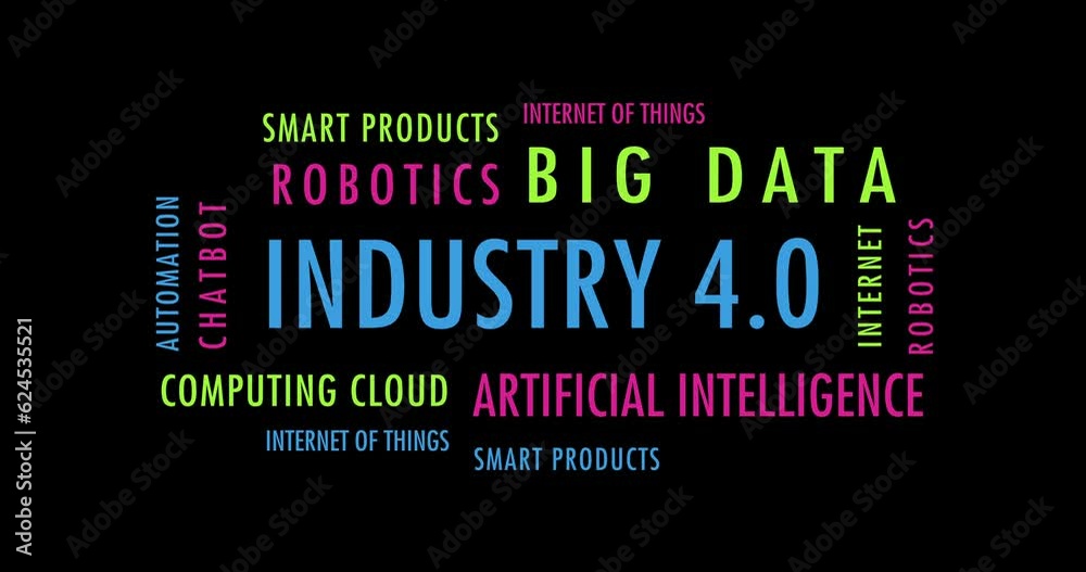 Industry 4.0 revolution kinetic text abstract concept animated. Artificial intelligence and ...