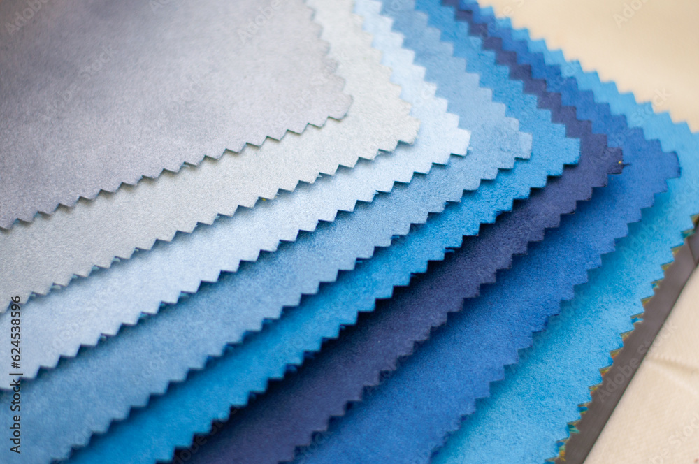 Samples of velvet tissue. Gray, blue and dark blue color options for ...