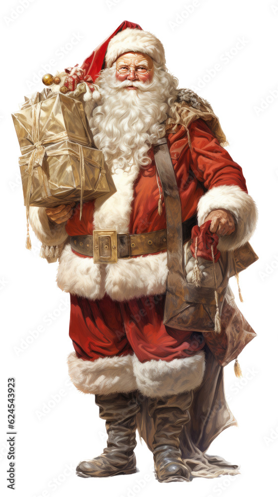 Santa Claus, Old Saint Nicholas, full body holding gifts and packages ...