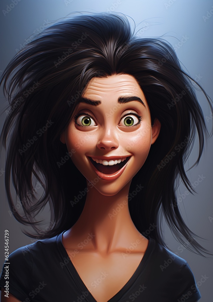 char cartoon girl goofy look face unkempt black hair ecstatic ...