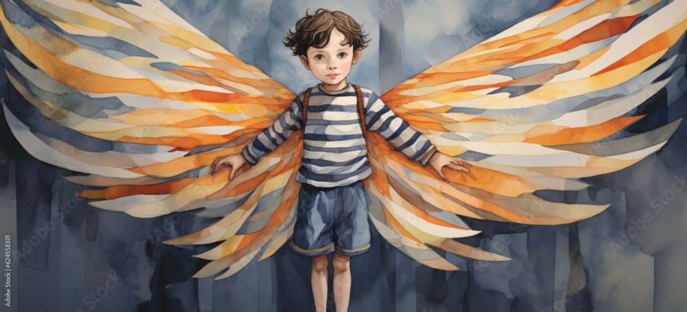 child boy with wings illustration Stock Illustration | Adobe Stock