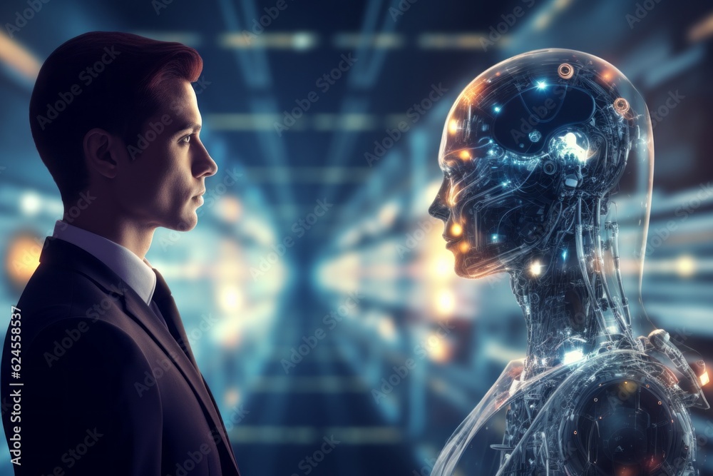 The man opposite the AI. The concept of confrontation between humanity ...