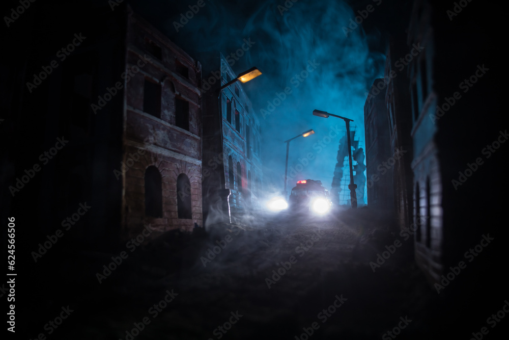 Police raid at night and you are under arrest concept. Silhouette of ...