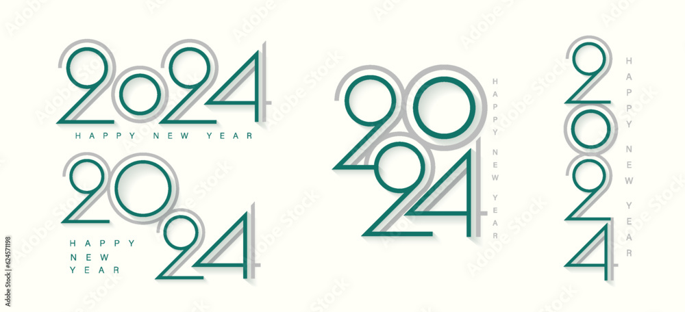 Vetor de Line art design 2024 with numbers 2024. Happy new year ...