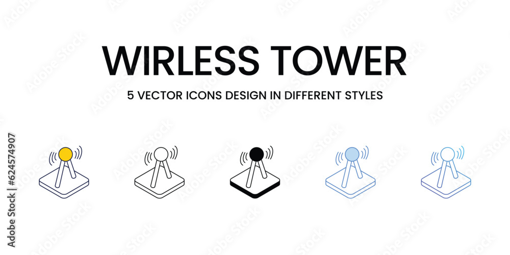 Wirless Tower Icon Design in Five style with Editable Stroke. Line ...