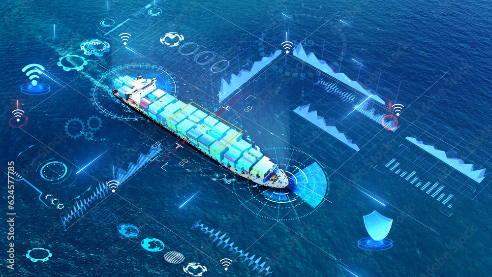 AI technology Cargo Container Ship. Tehcnology Global Logistics ...