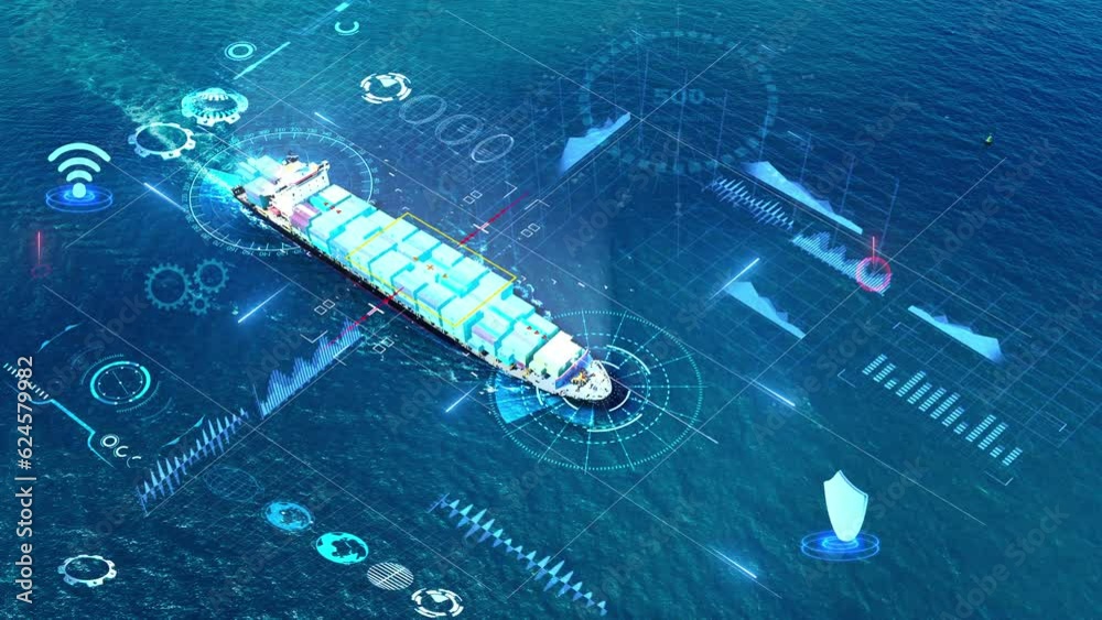 AI technology Cargo Container Ship. Tehcnology Global Logistics ...