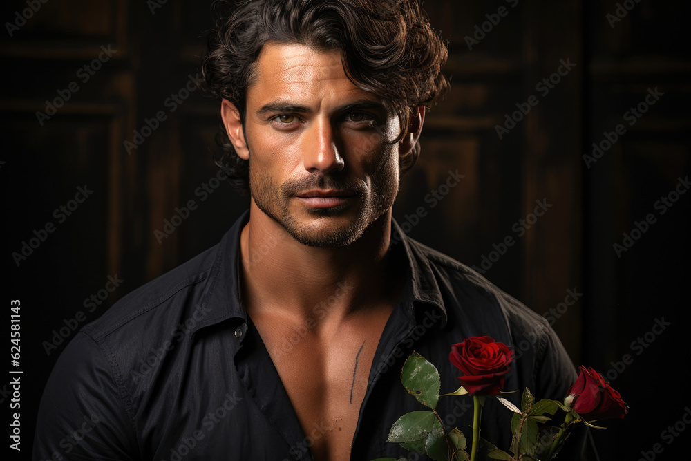 Studio style photo of a Handsome mediterranean male model with ...