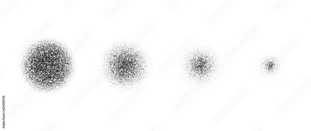 Set of vanishing stippled circle texture. Black disappearing dotted ...