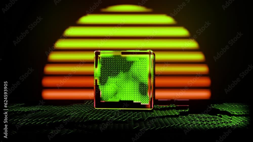 Retro style rotating cube 80s style. Abstract background. Looped ...