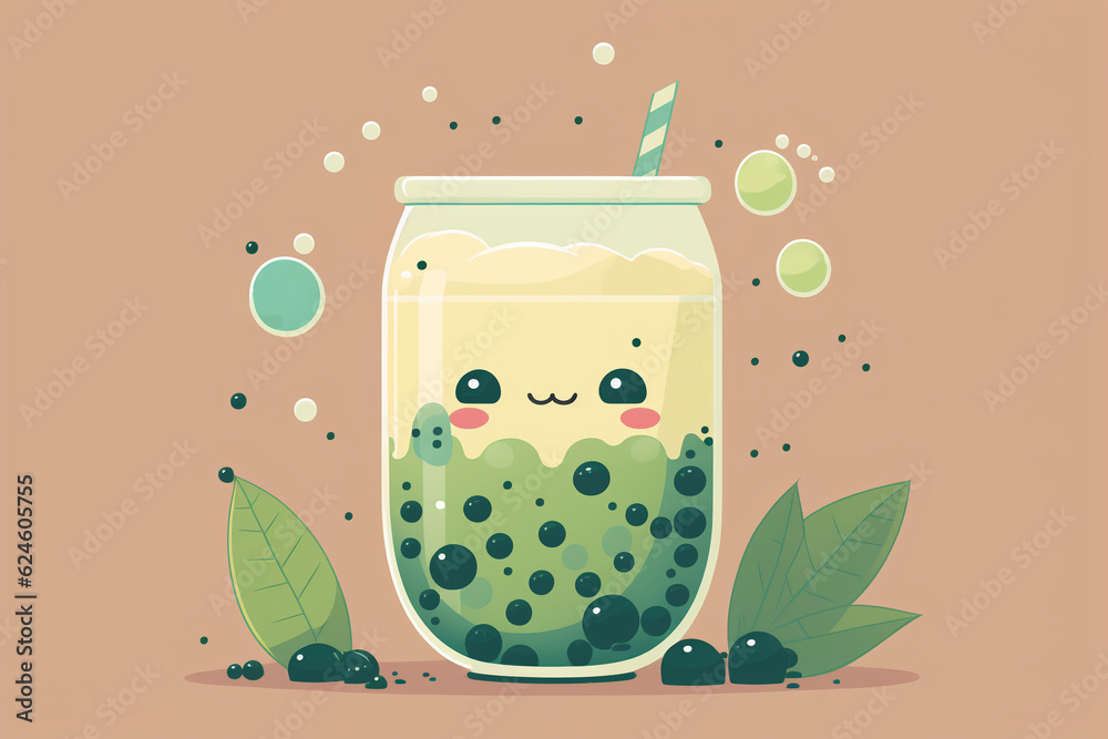 Generative AI.matcha Bubble tea. Milk tea with tapioca pearls. Boba tea ...
