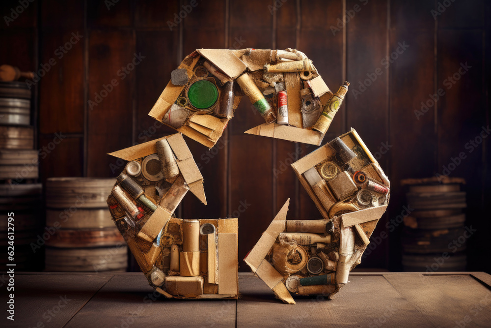 Recycle symbol made of recycling materials. Generative AI Stock ...