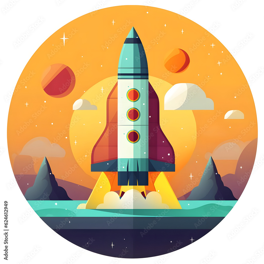 Icon of a rocket ship with a launchpad with a transparent background ...