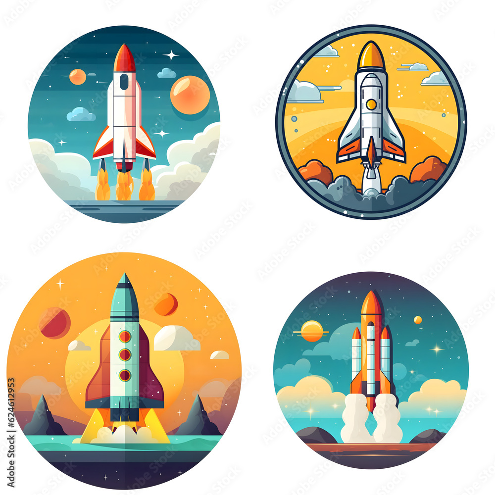 Icon of a rocket ship with a launchpad with a transparent background ...