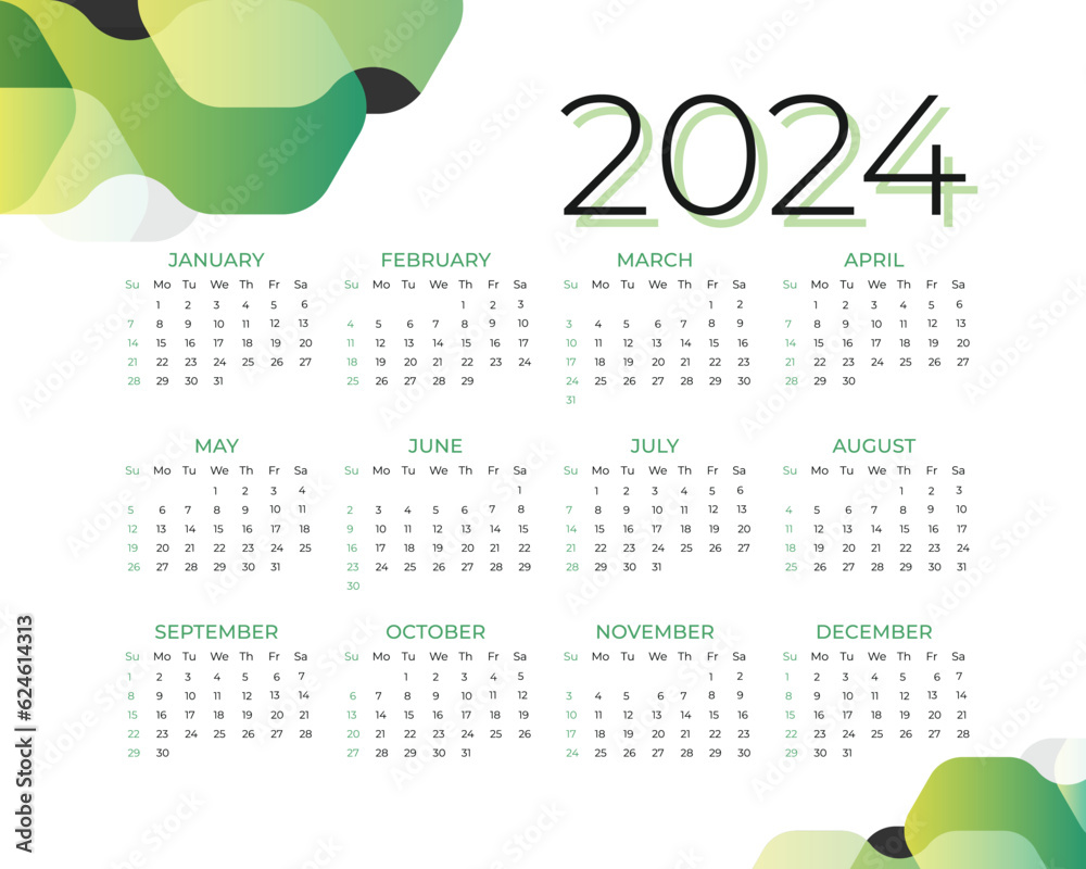 2024 new year calendar template in modern style. Minimalist style ...