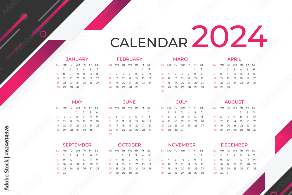 Modern 2024 new year calendar design template. Vector template. desk ...