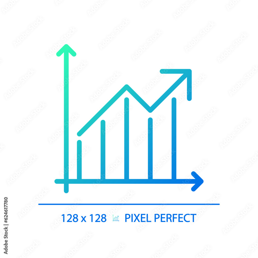 Growth diagram gradient linear vector icon. Business chart. Arrow going up. Financial analysis ...