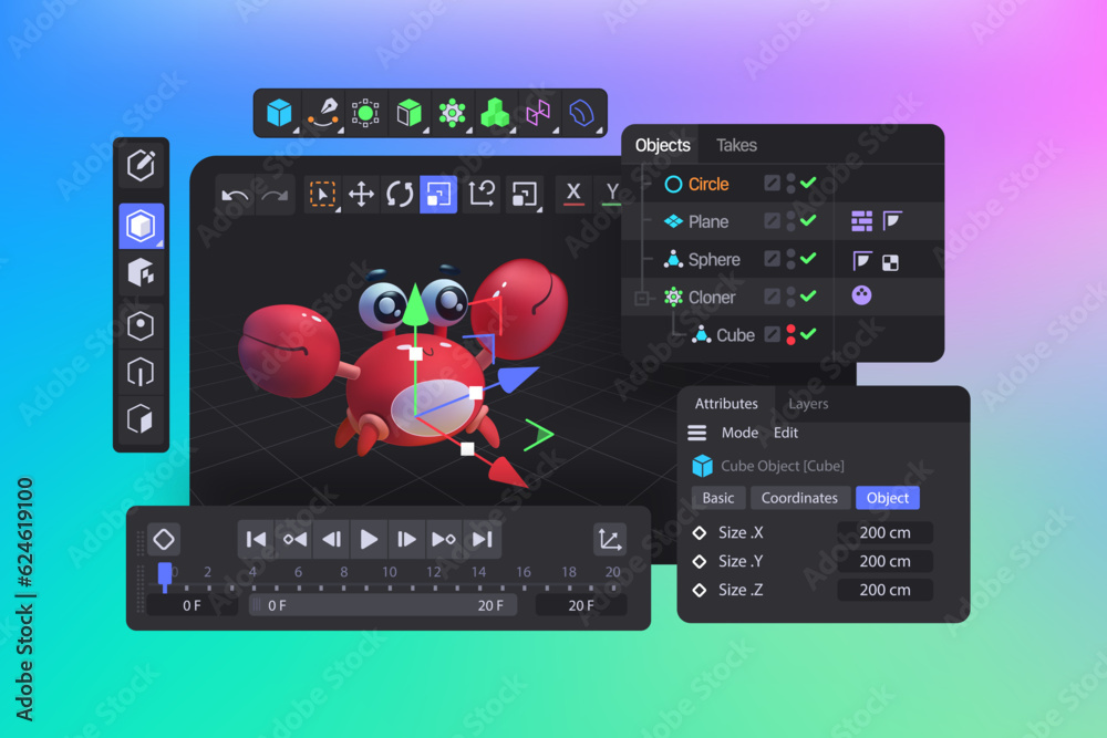 3D Software suite Interface. Viewport of Program for Motion Designers ...