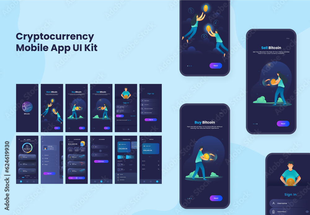 Cryptocurrency Mobile App UI, UX, GUI Screens Like as Sign in, Sign up ...