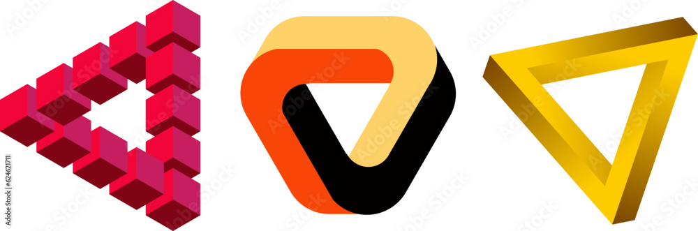 Vector geometric set of iimpossible triangles isolated. Impossible logo ...