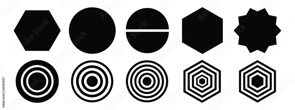 Set of polygons with rounded corners. Triangle, ellipse, pentagon ...