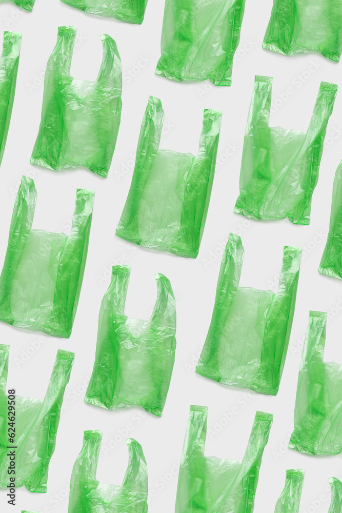 Top view pattern from Green plastic bags. Single-use polythene packet ...