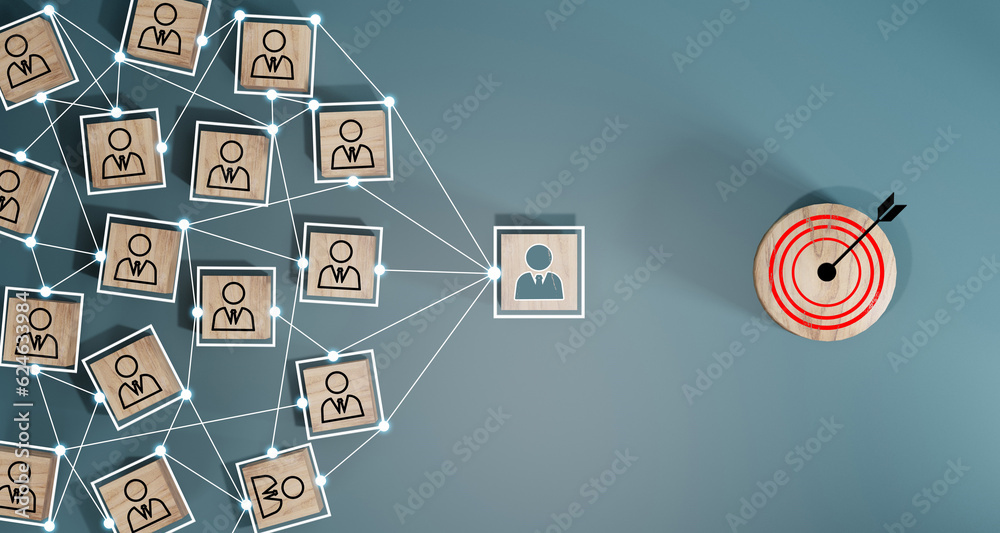 Red dartboard and black arrow connection linkage with human icon for ...